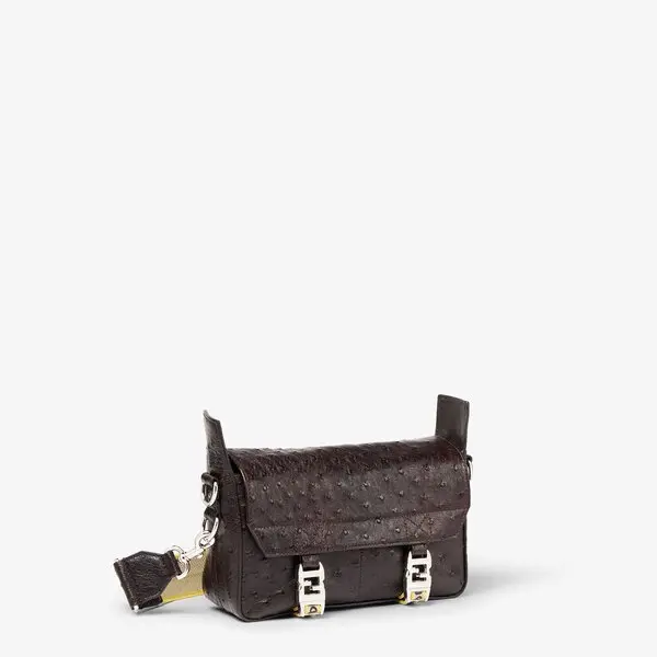 Fendi Flow Small Brown Ostrich Leather Bag - [brown]